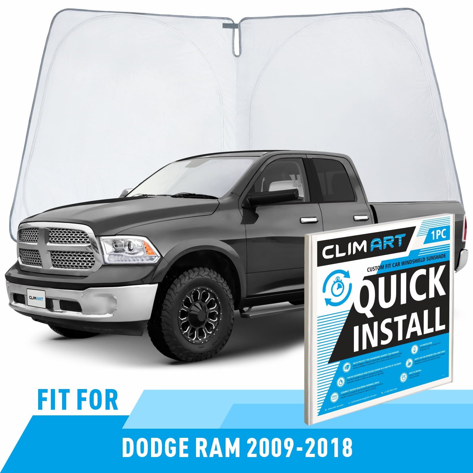 CLIM ART Windshield Sun Shade for Dodge Ram 1500 2009-2018, Custom-Fit ...