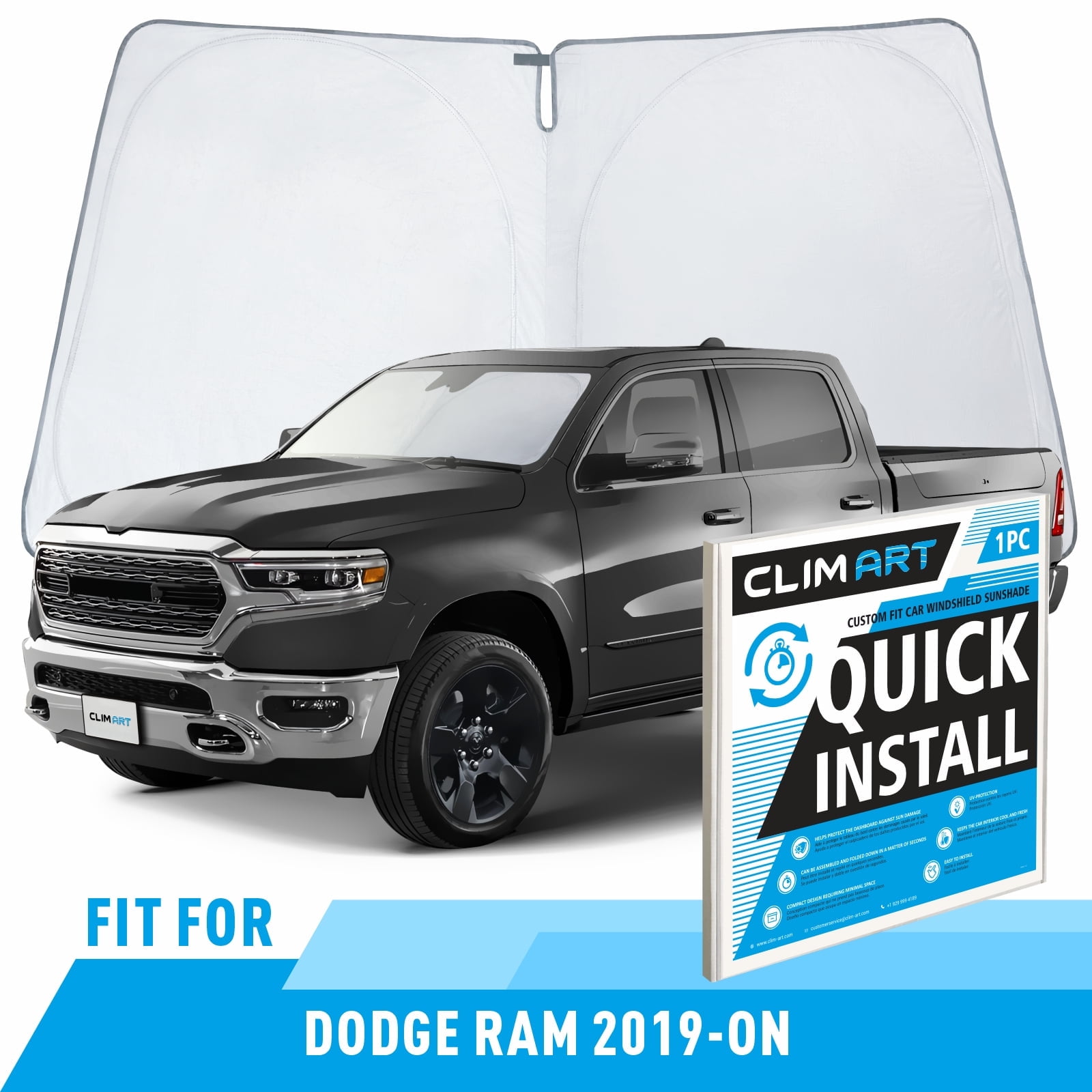 CLIM ART Truck Size Windshield Sun Shade for Dodge Ram 2019-2024 ...