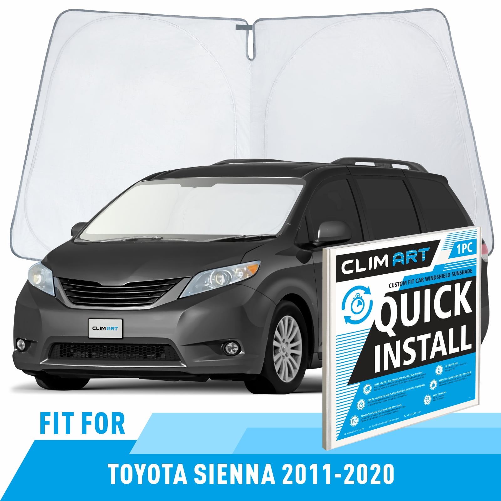 CLIM ART Windshield Sun Shade for Toyota Sienna 2011-2020, Custom-Fit Foldable Car Sunshade ...