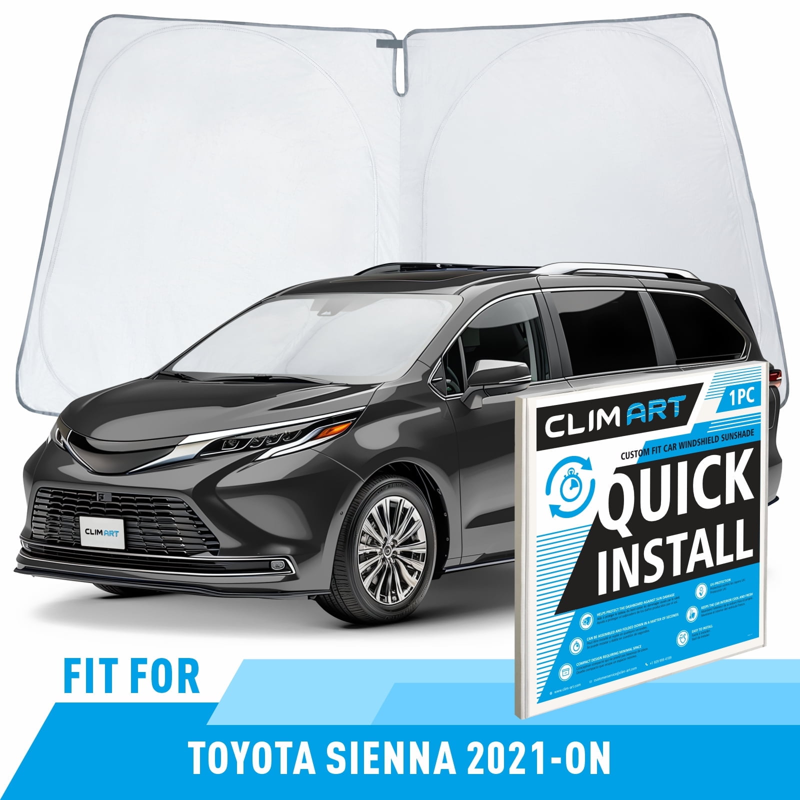 CLIM ART Windshield Sun Shade for Toyota Sienna 2021-2026, Custom-Fit ...