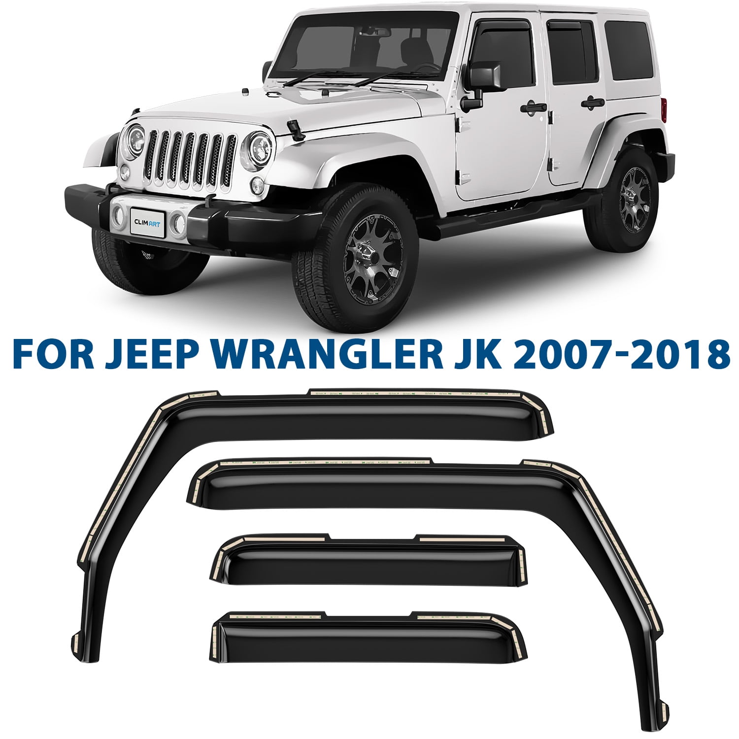 CLIM ART in-Channel Incredibly Durable Rain Guards for Jeep Wrangler JK 2007-2018, Original ...