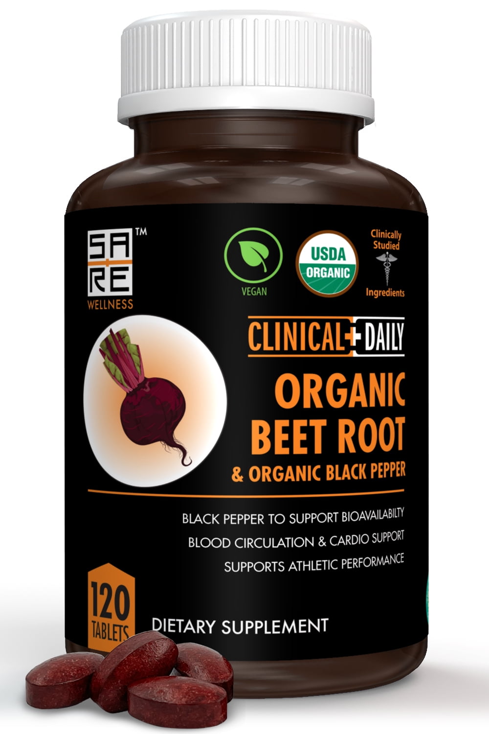 CLINICAL DAILY Organic Beet Root Tablets, 1350mg, Non-GMO, Blood ...
