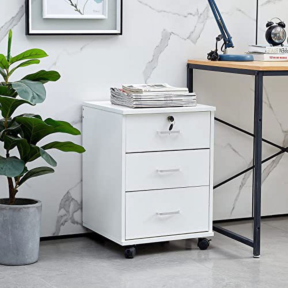CLIPOP Mobile Office Cabinet with 3 Drawers(1 Lockable), Under Desk ...