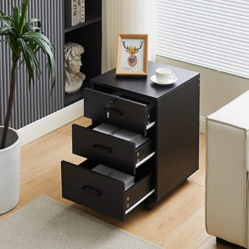 CLIPOP Mobile Office Cabinet with 3 Drawers(1 Lockable), Under Desk ...