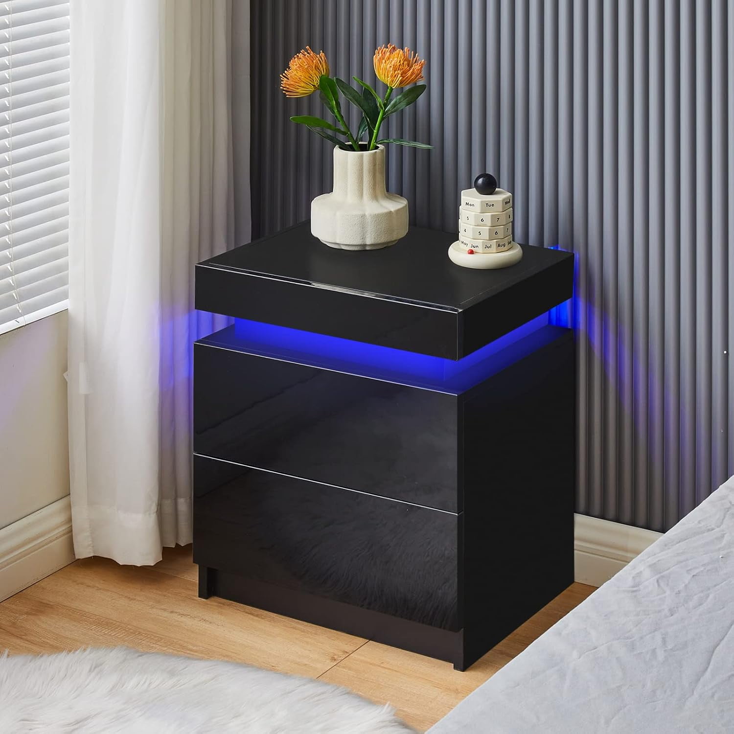 CLIPOP Modern Nightstand, LED Night Stand with 2 High Gloss Chest of ...