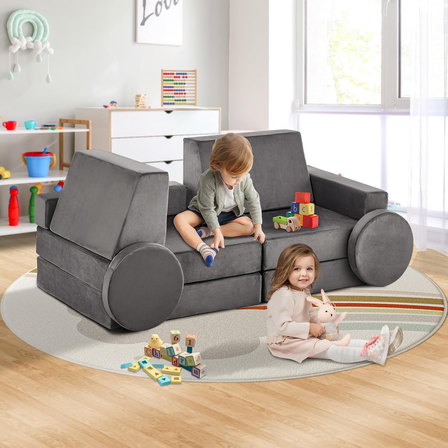 CLIPOP Modular Kids Play Couch Set, Building Fort, Instant Rebound Foam ...