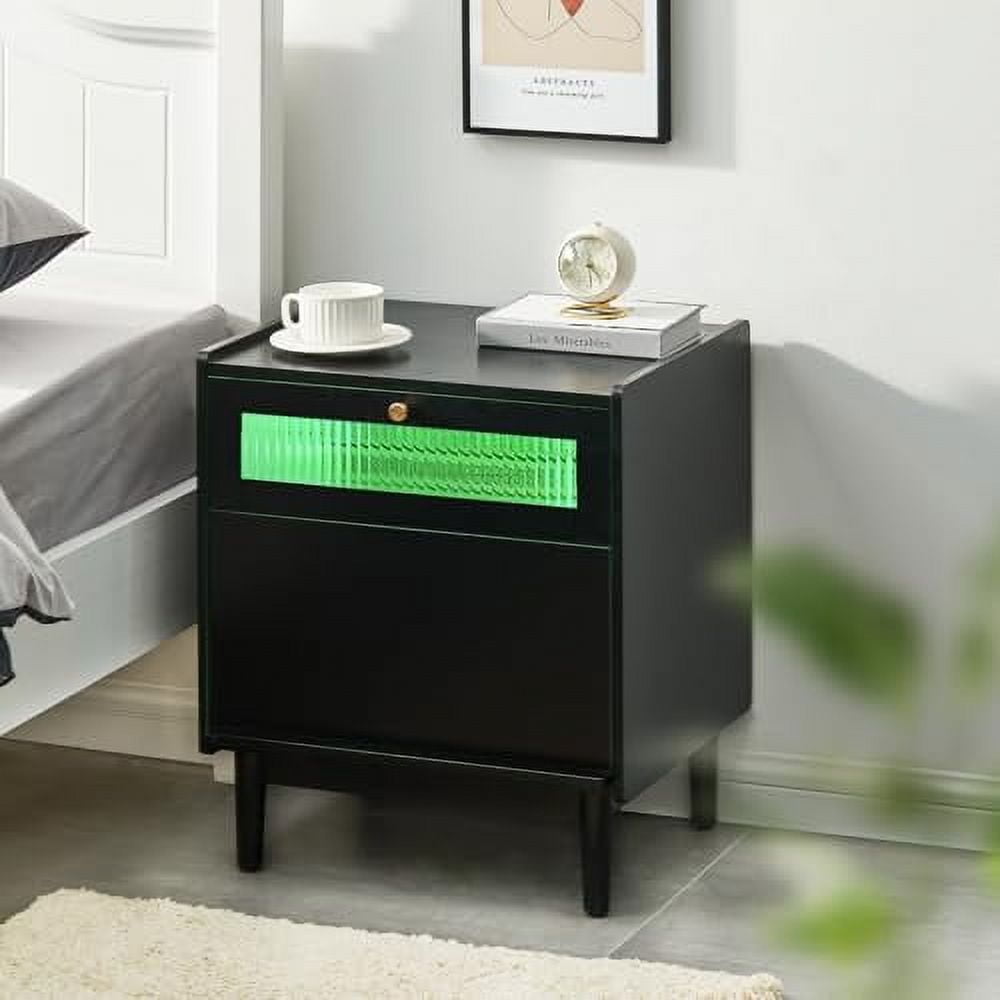 CLIPOP Nightstand with LED Light, Modern Night Stand with Fluted Glass ...