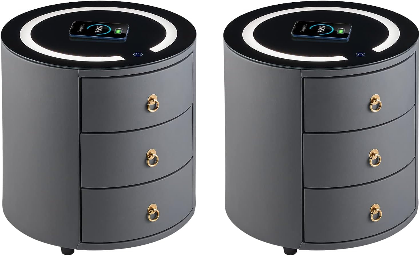 CLIPOP Set of 2 Modern Nightstand with 3 Drawers, Smart Nightstands with Wireless Charging ...