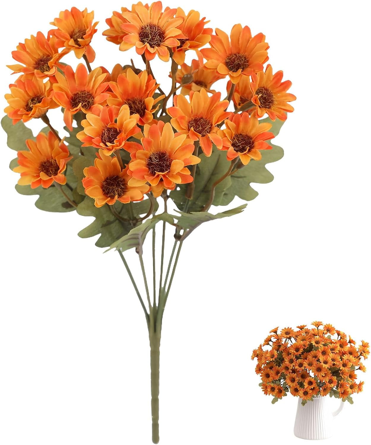 CLIQKWEN Artificial Fall Flowers Fake Mums,25 Bundles Faux Silk Daisy ...