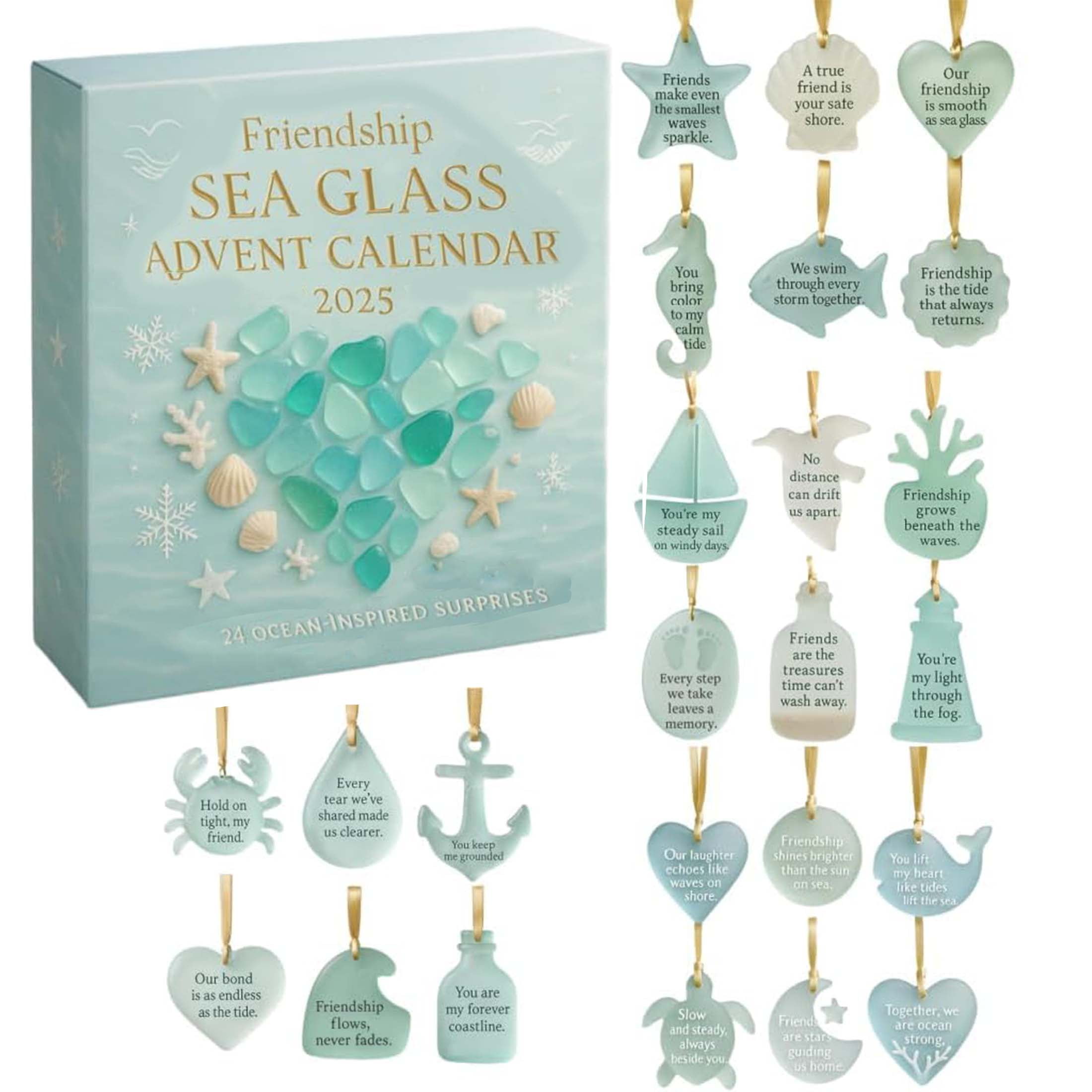 CLIQKWEN Friendship 2025 Sea Glass Advent Calendar - 2D Acrylic 24-Day ...