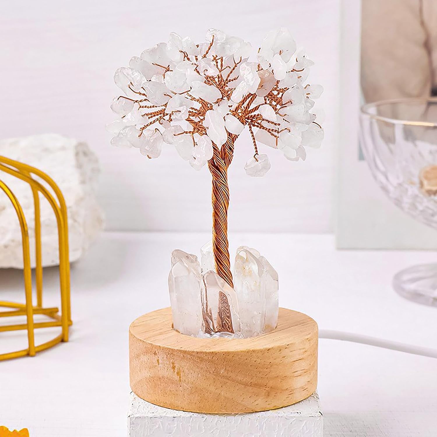 CLIQKWEN Golden of Wealth - Citrine Tree, Natural Crystal Tree Night ...