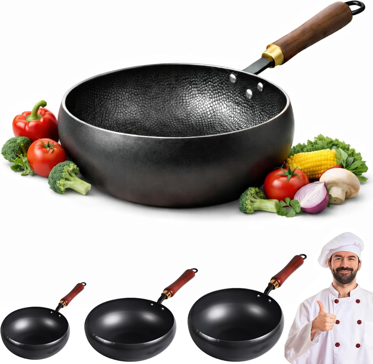 CLIQKWEN Japanese Cast Iron Wok, Traditional Uncoated Thick Iron ...