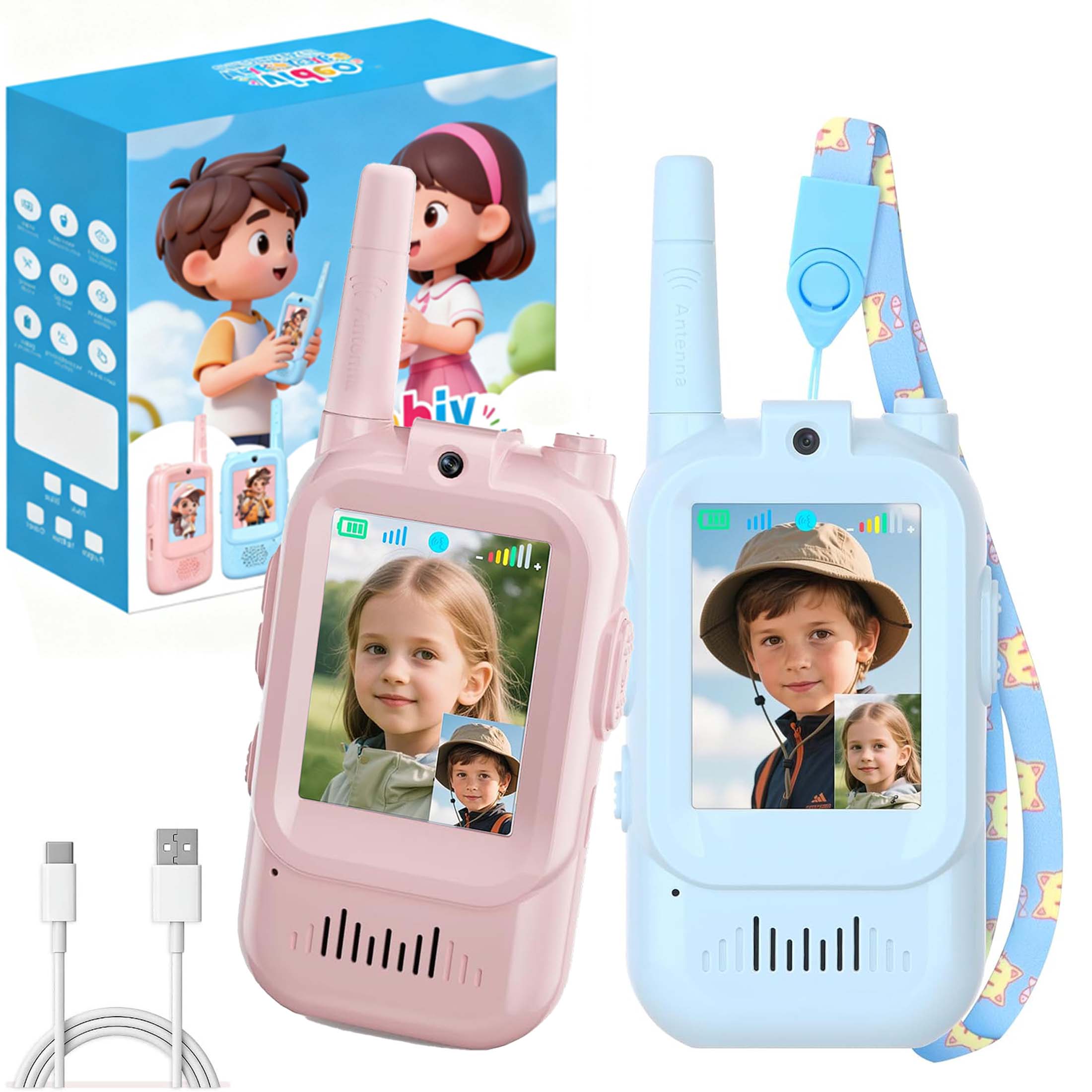 CLIQKWEN Video Walkie Talkies for Kids, Handheld 2 Pack Rechargeable ...