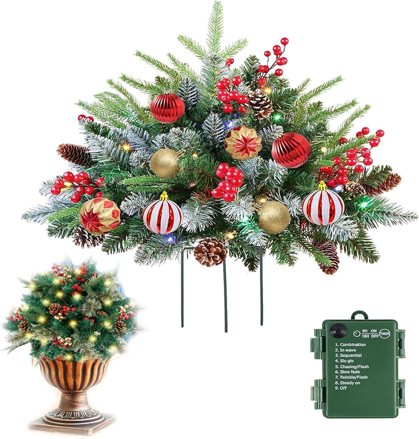 CLIQKWEN pre-lit artificial christmas tree urn filler, Prelit Holiday ...