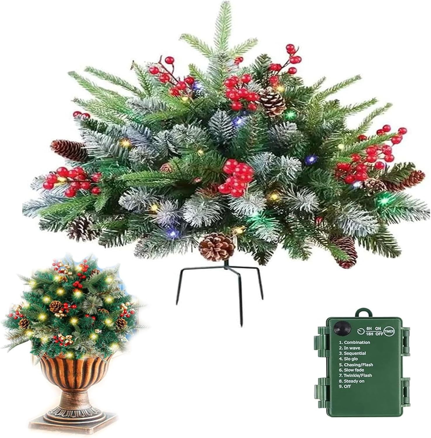 CLIQKWEN pre-lit artificial christmas tree urn filler, Prelit Holiday ...