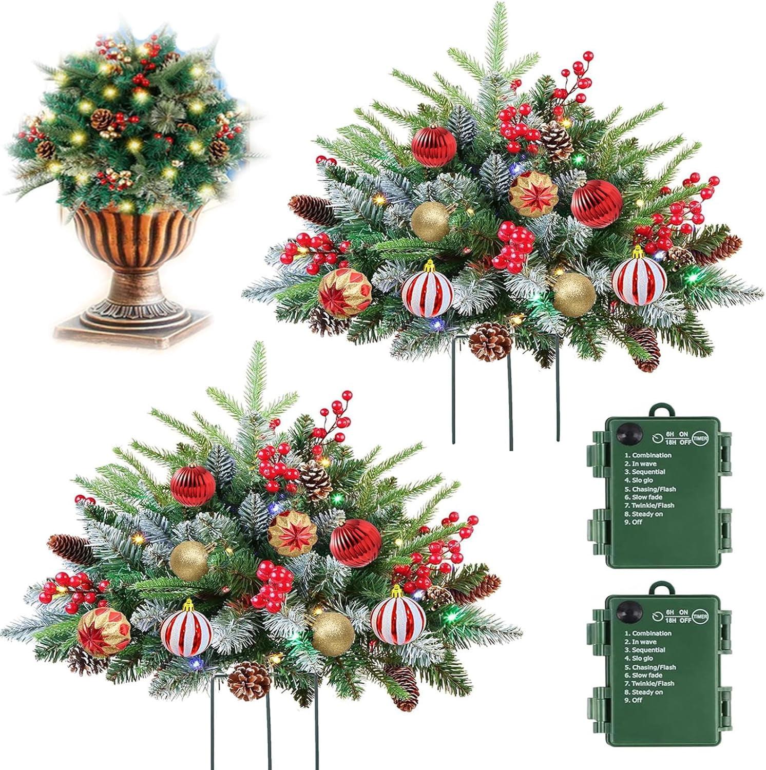 CLIQKWEN pre-lit artificial christmas tree urn filler, Prelit Holiday ...