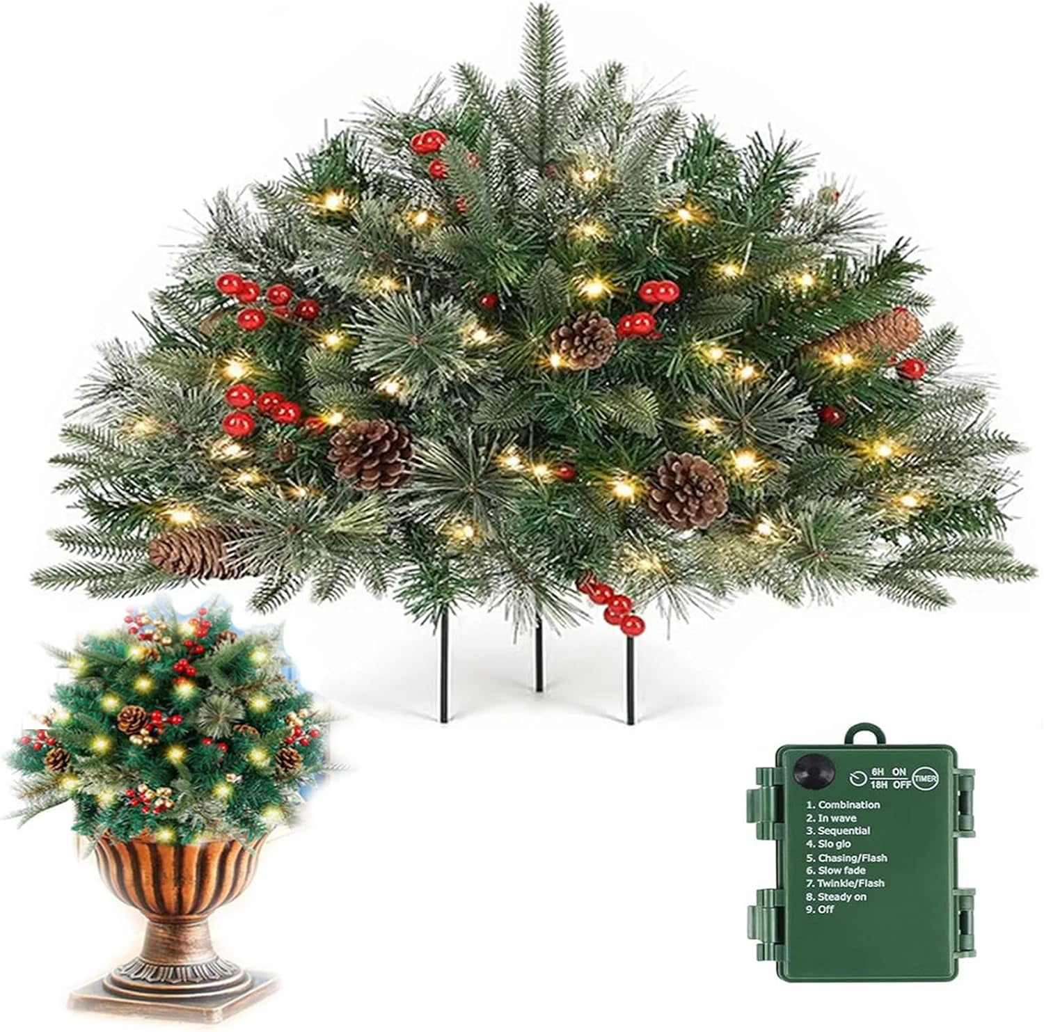 CLIQKWEN pre-lit artificial christmas tree urn filler, Prelit Holiday ...