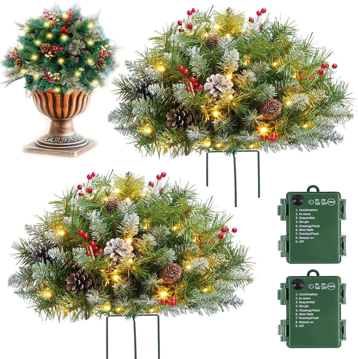 CLIQKWEN pre-lit artificial christmas tree urn filler, Prelit Holiday ...
