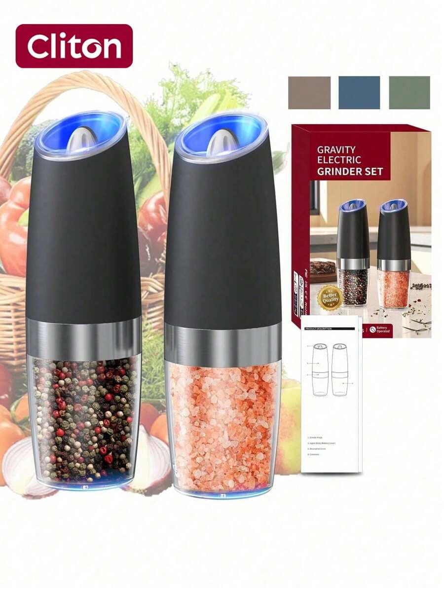 CLITON Gravity Electric Salt And Pepper Grinder Set Automatic Shakers ...