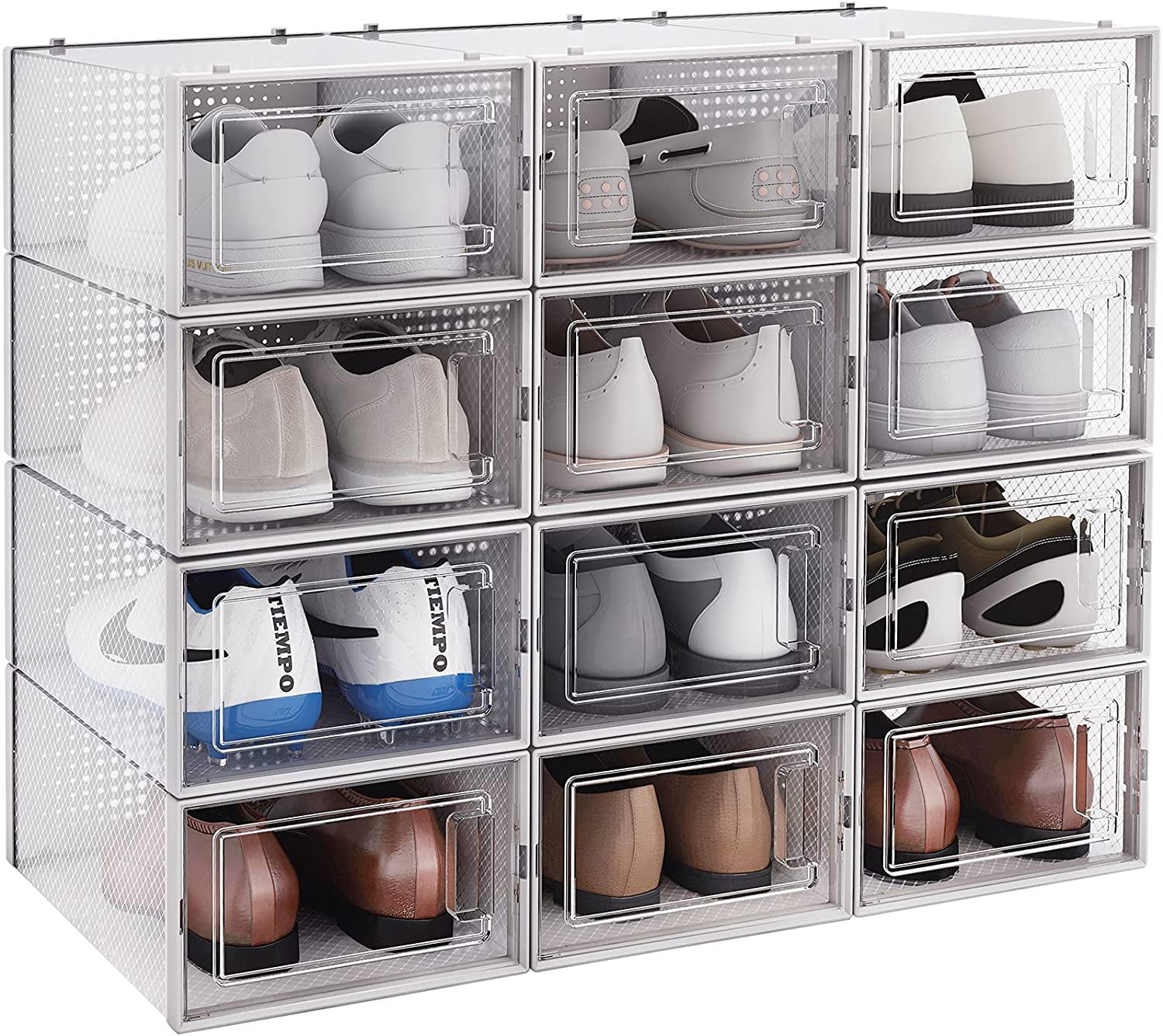 CLKHGFAR Shoe Organizer 12 Pack Clear Plastic Stackable Shoe Boxes Drop ...