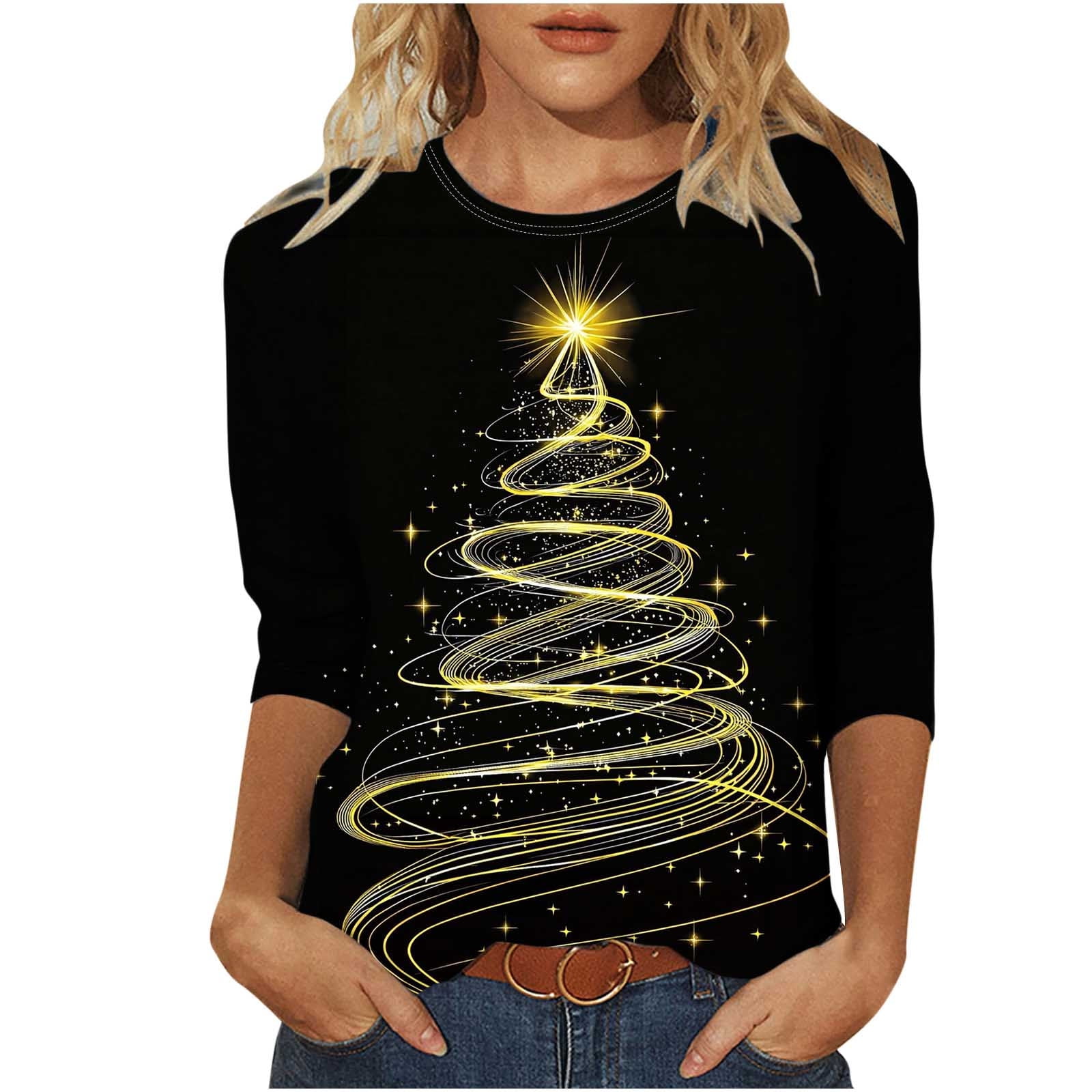 CLOISE 3/4 Length Sleeve Womens Tops Christmas Crew Neck Shirt ...