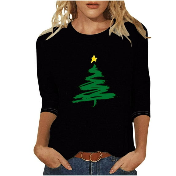 CLOISE 3/4 Length Sleeve Womens Tops Christmas Plus Size Crew Neck ...