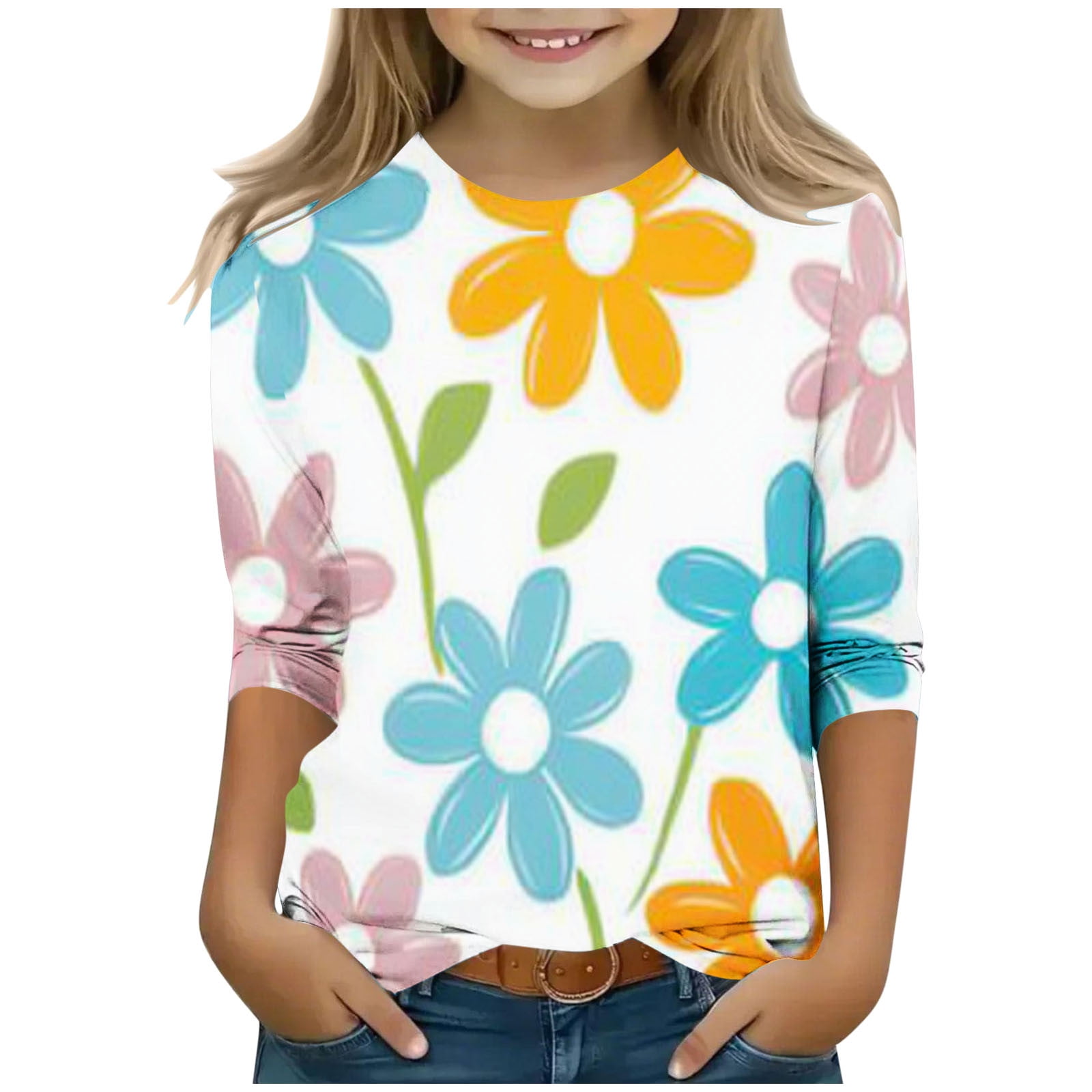 CLOISE 3/4 Sleeve T Shirts for Boys Girls Kids Crew Neck Tops Graphic ...
