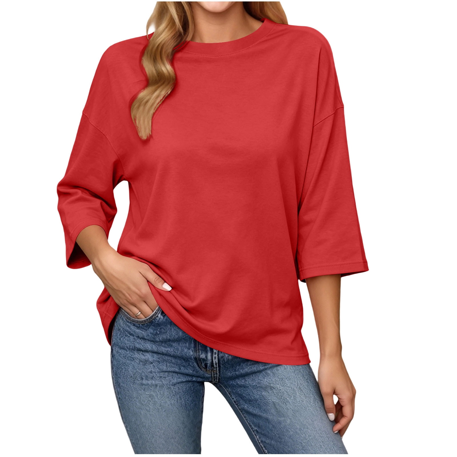 CLOISE 3/4 Sleeve Tops Women Casual Shirts Backless Loose Solid Color ...