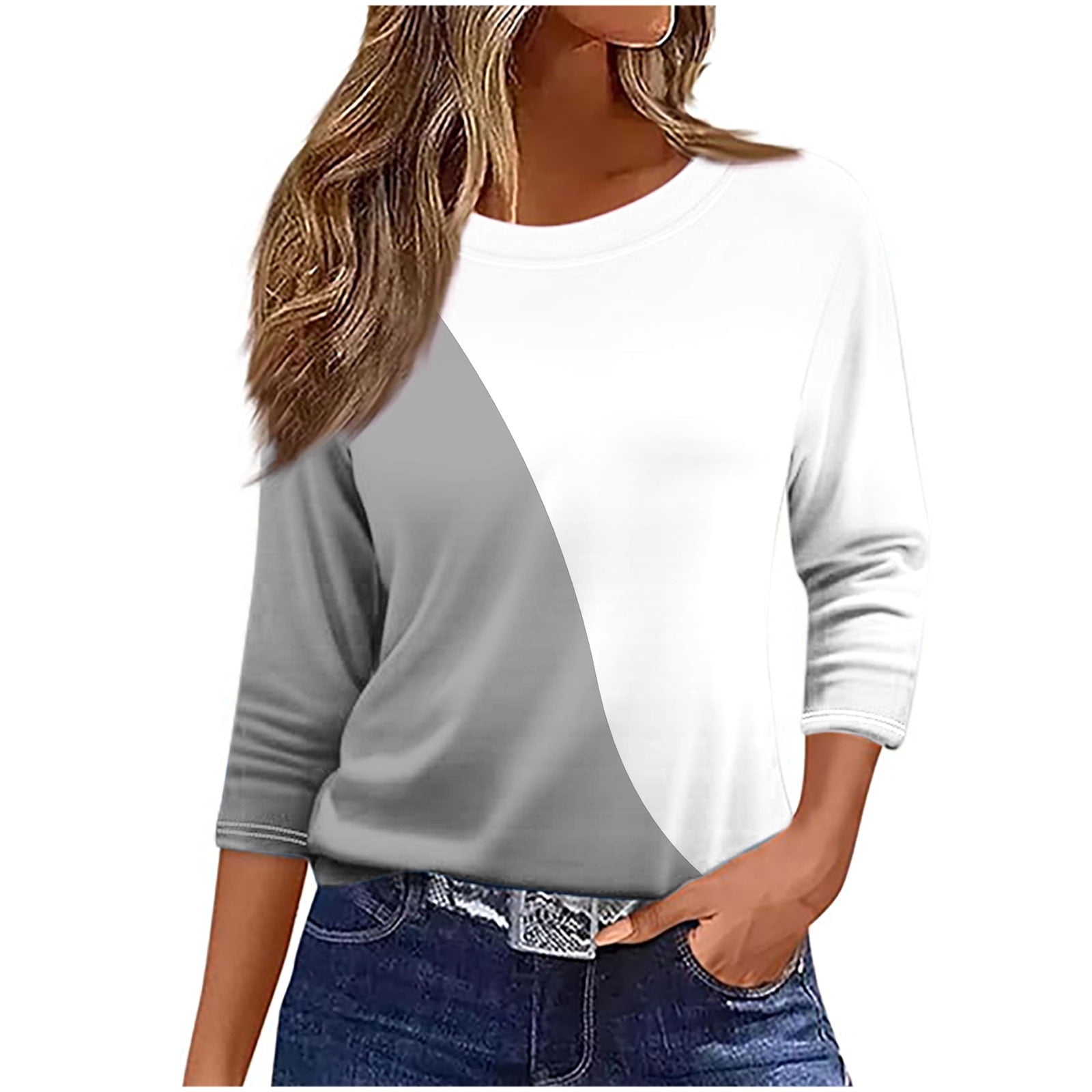CLOISE 3/4 Sleeve Tops for Women Plus Size Crew Neck Shirt Graphic ...