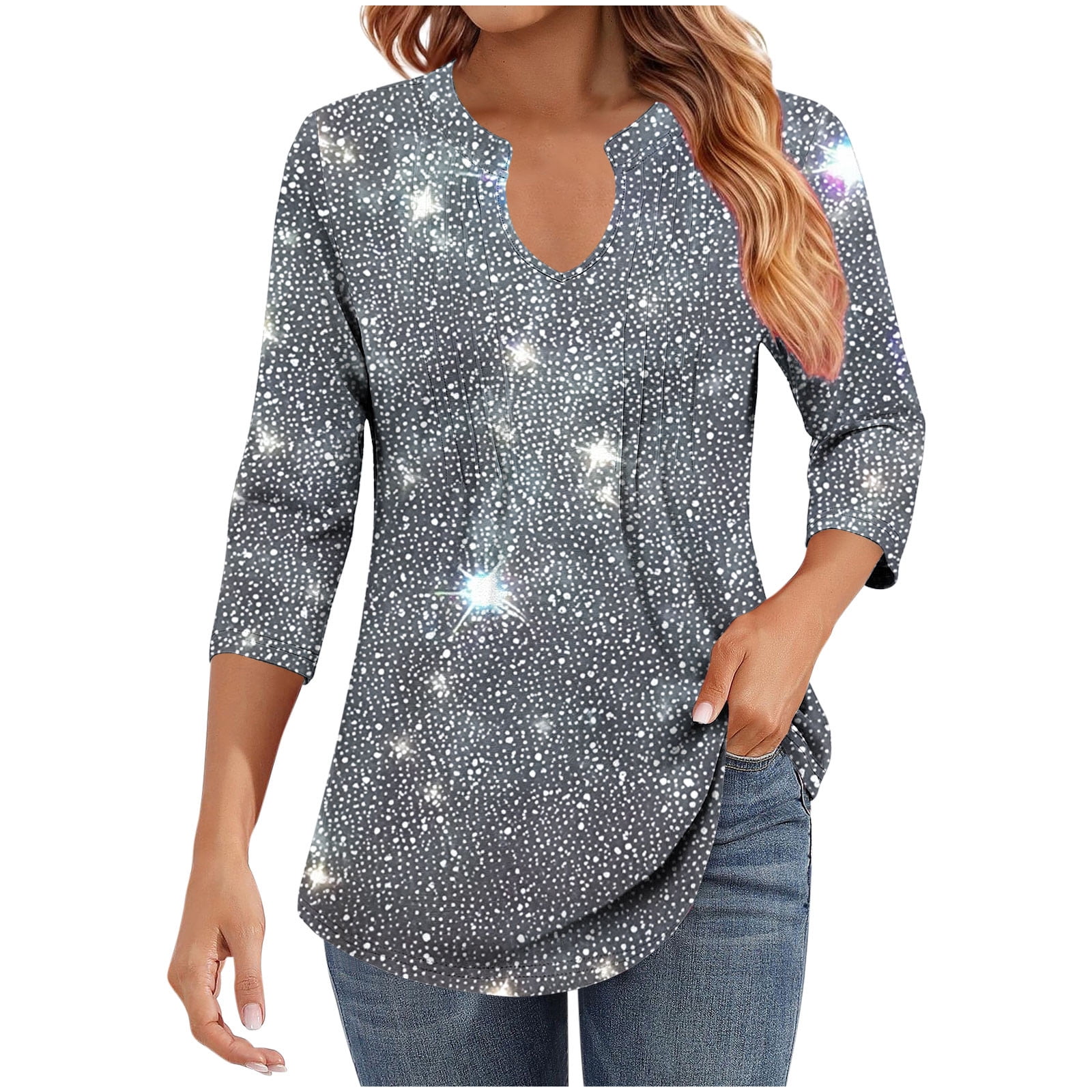 CLOISE 3/4 Zip Pullover Womens V Neck Tops Graphic 3/4 Sleeve Shirt ...