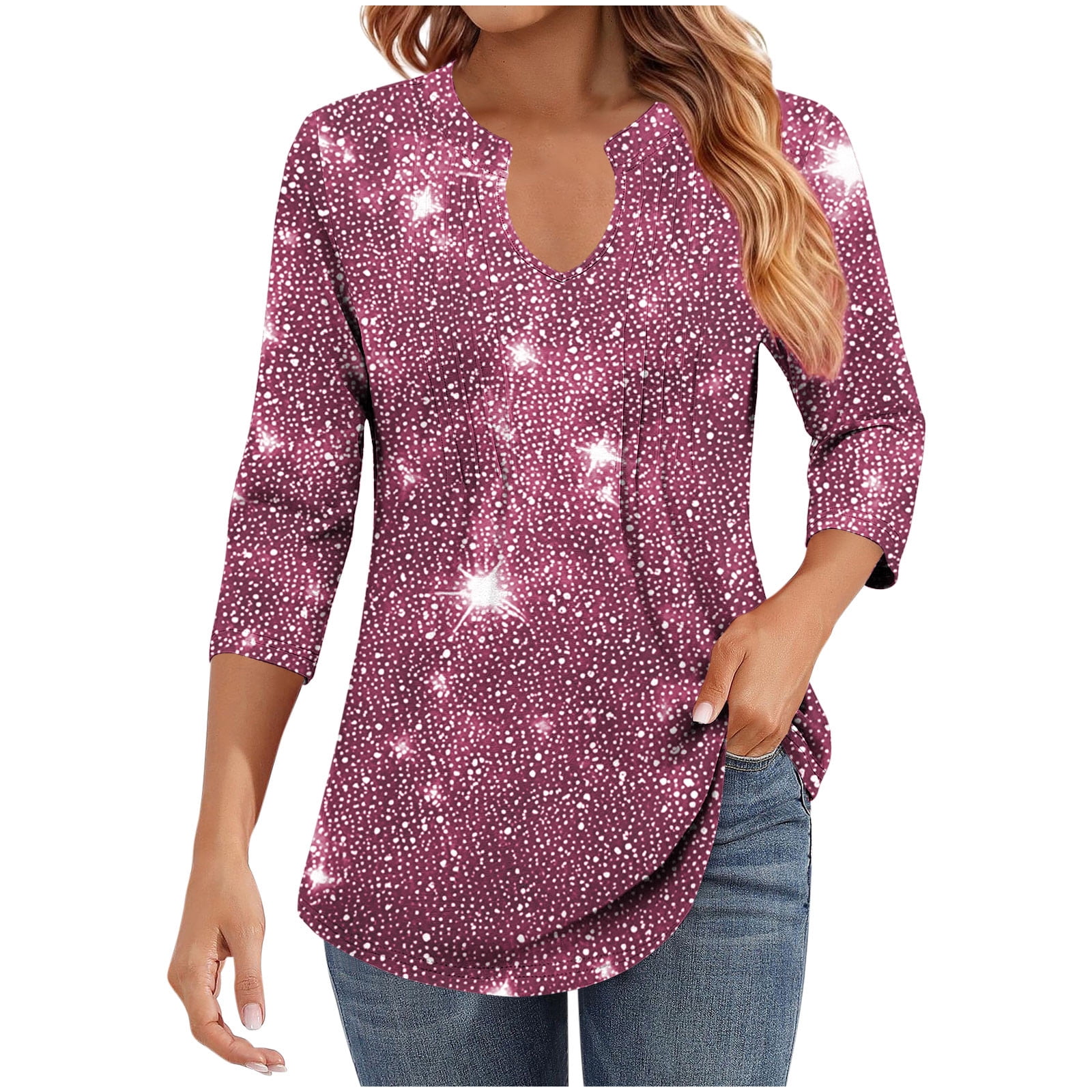 CLOISE 3/4 Zip Pullover Womens V Neck Tops Graphic 3/4 Sleeve Shirt ...