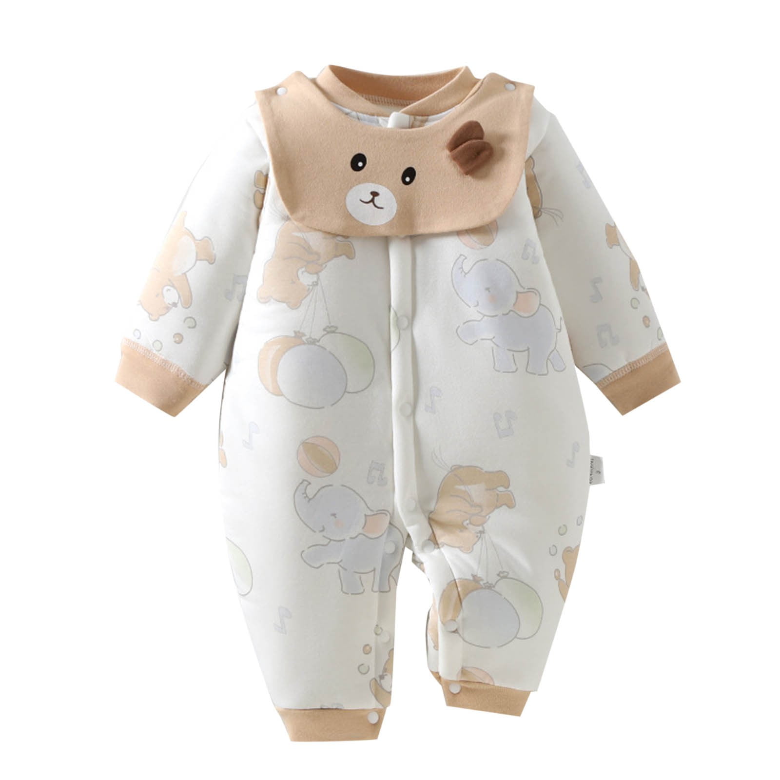 CLOISE Baby Rompers Boys Cotton Button Long Sleeve Puff Bodysuit Khaki ...