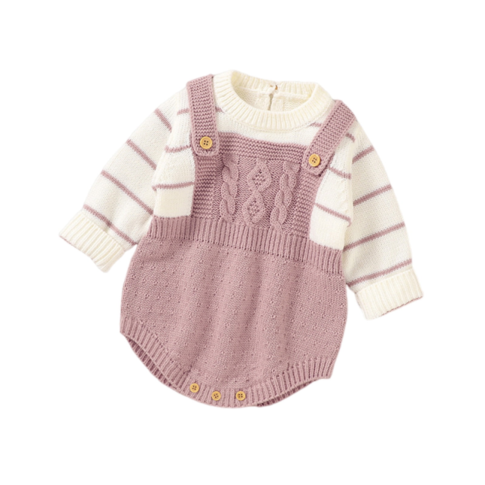 CLOISE Baby Rompers Unisex Button Long Sleeve Striped Bodysuit Pink 6 ...