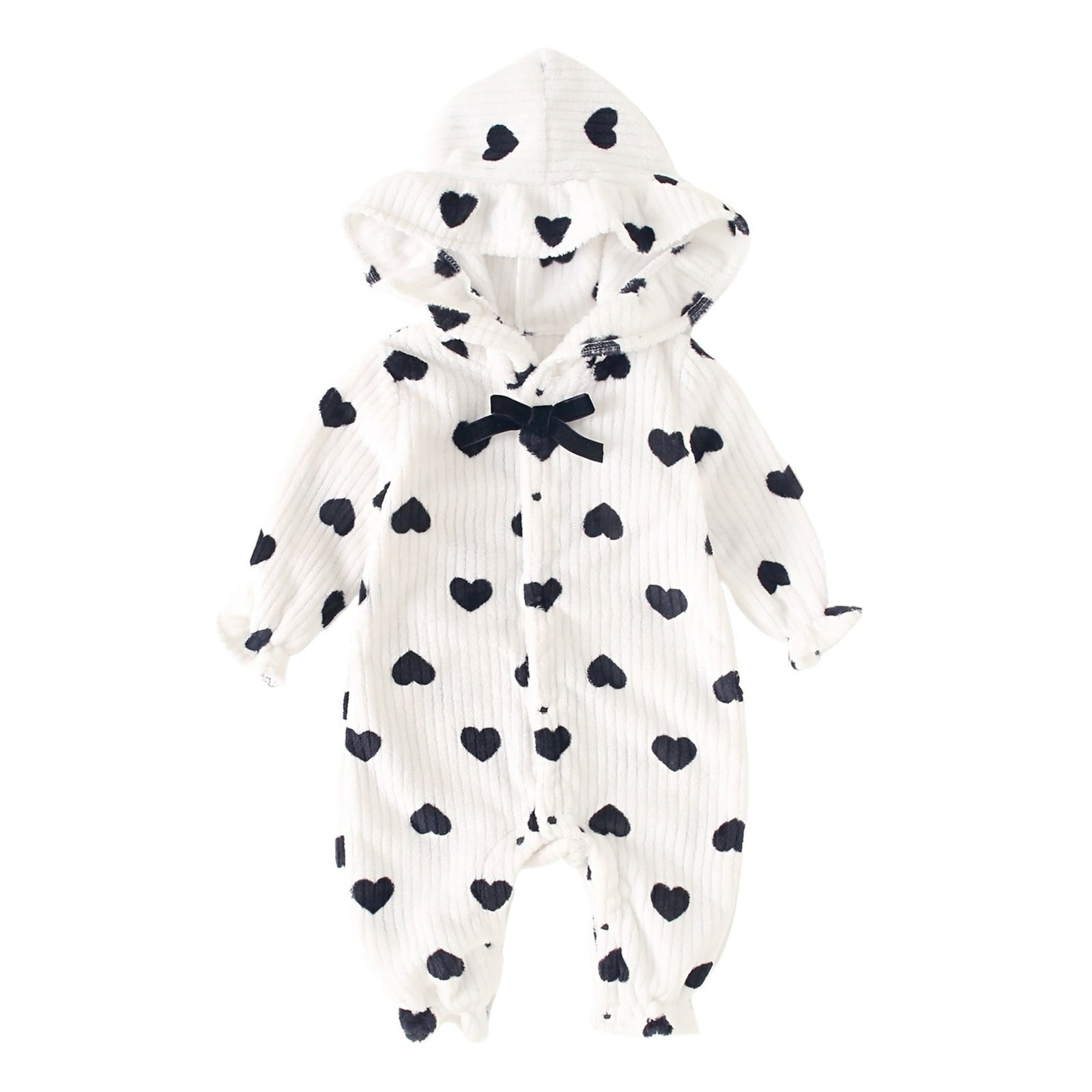 CLOISE Baby Rompers Unisex Fleece Button Long Sleeve Hearts Printed ...