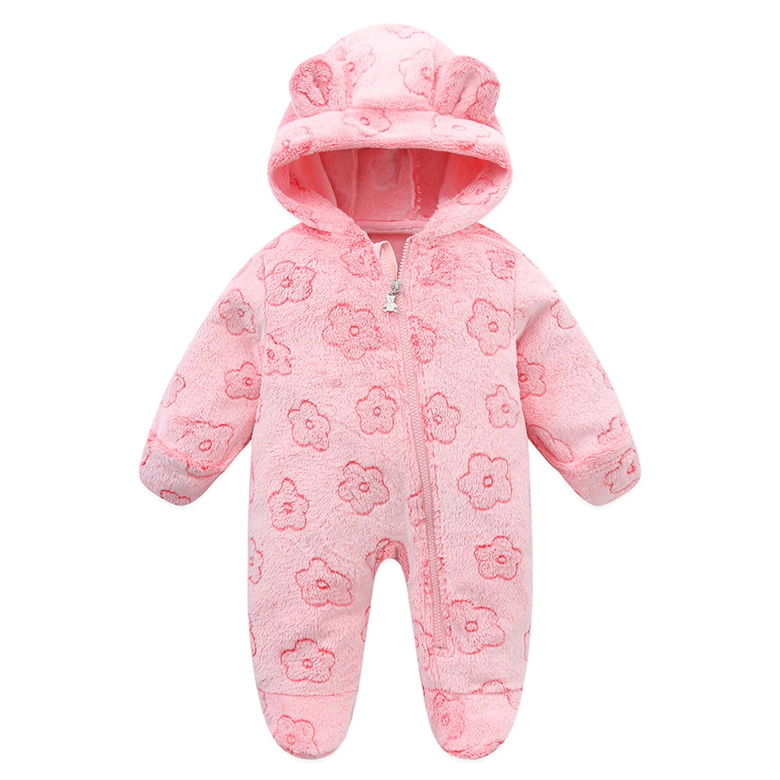 CLOISE Baby Rompers Unisex with Bear Ears Hoodie Fleece Button Long ...