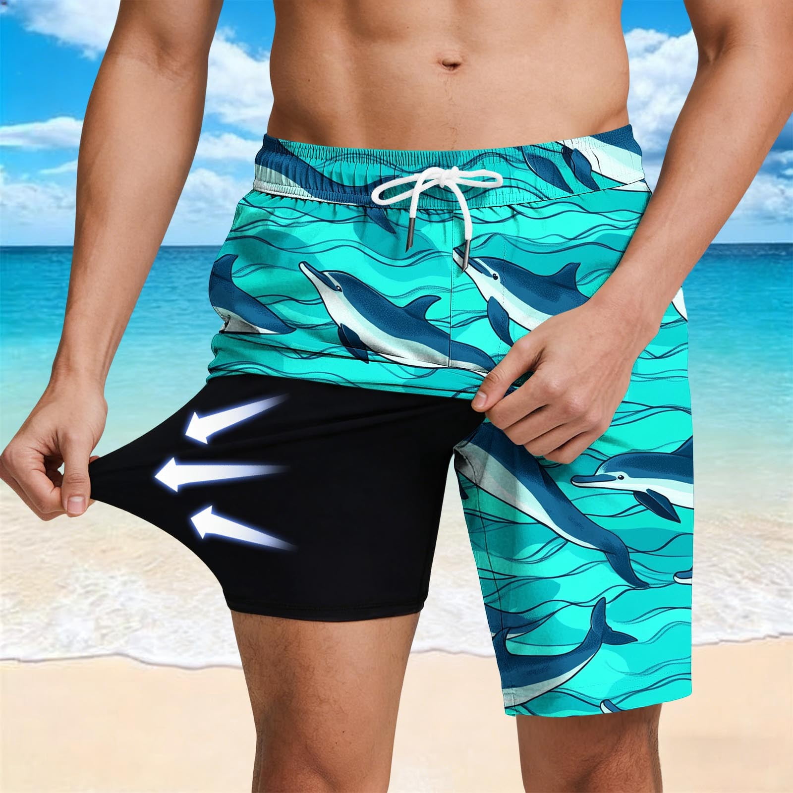 CLOISE Beach Shorts Mens with Pockets Big and Tall Drawstring Reduces ...