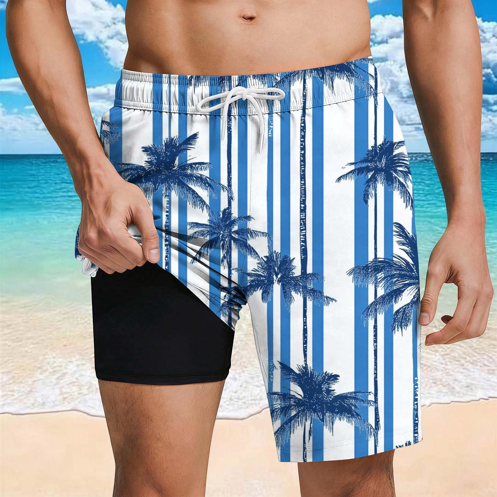 CLOISE Beach Shorts Mens with Pockets Drawstring Reduces Chafing Keeps ...