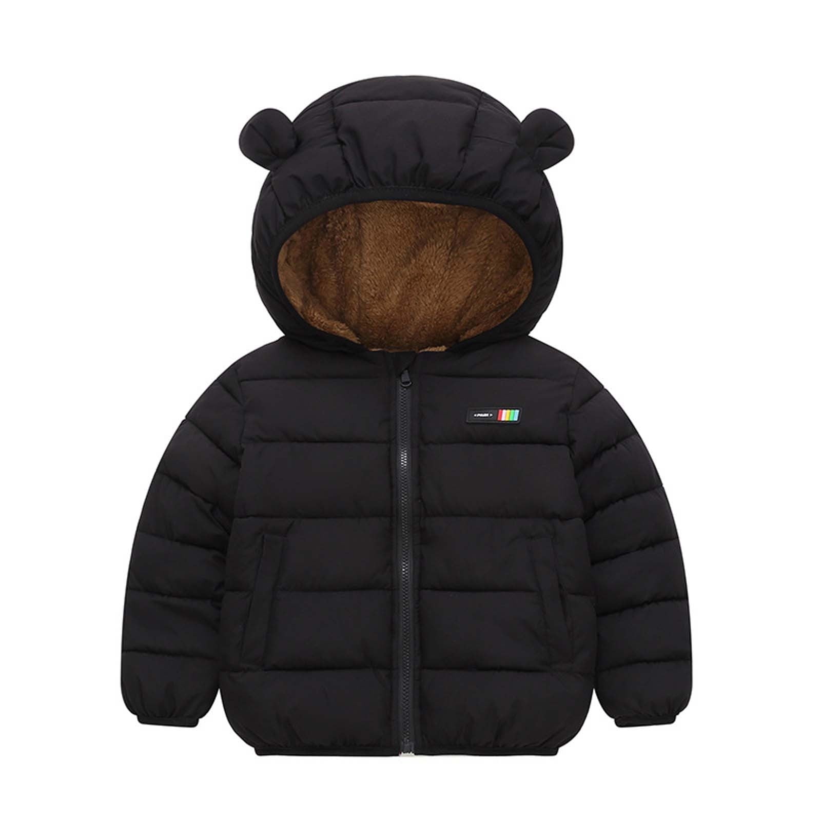 CLOISE Black Kids Puffer Jacket Boys with Bear Ear Hood Short Down ...