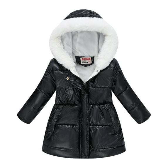 CLOISE Black Puffer Jacket for Boys with Hood Long Fleece Lining Pockets Winter Coats 110-150 ...