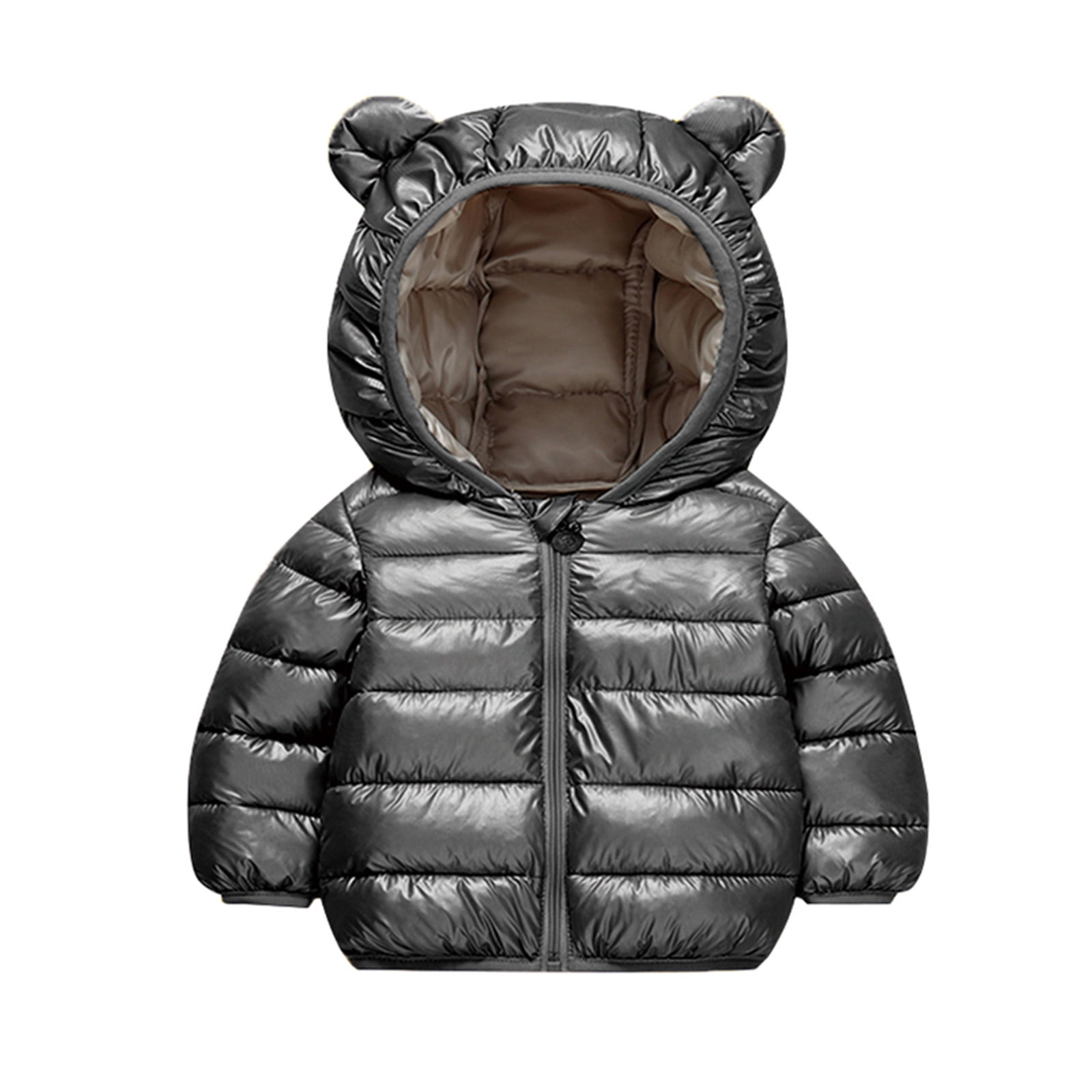 CLOISE Black Puffer Jacket for Toddler Boys with Bear Ear Hood Short Down Filled Zipper Pockets ...
