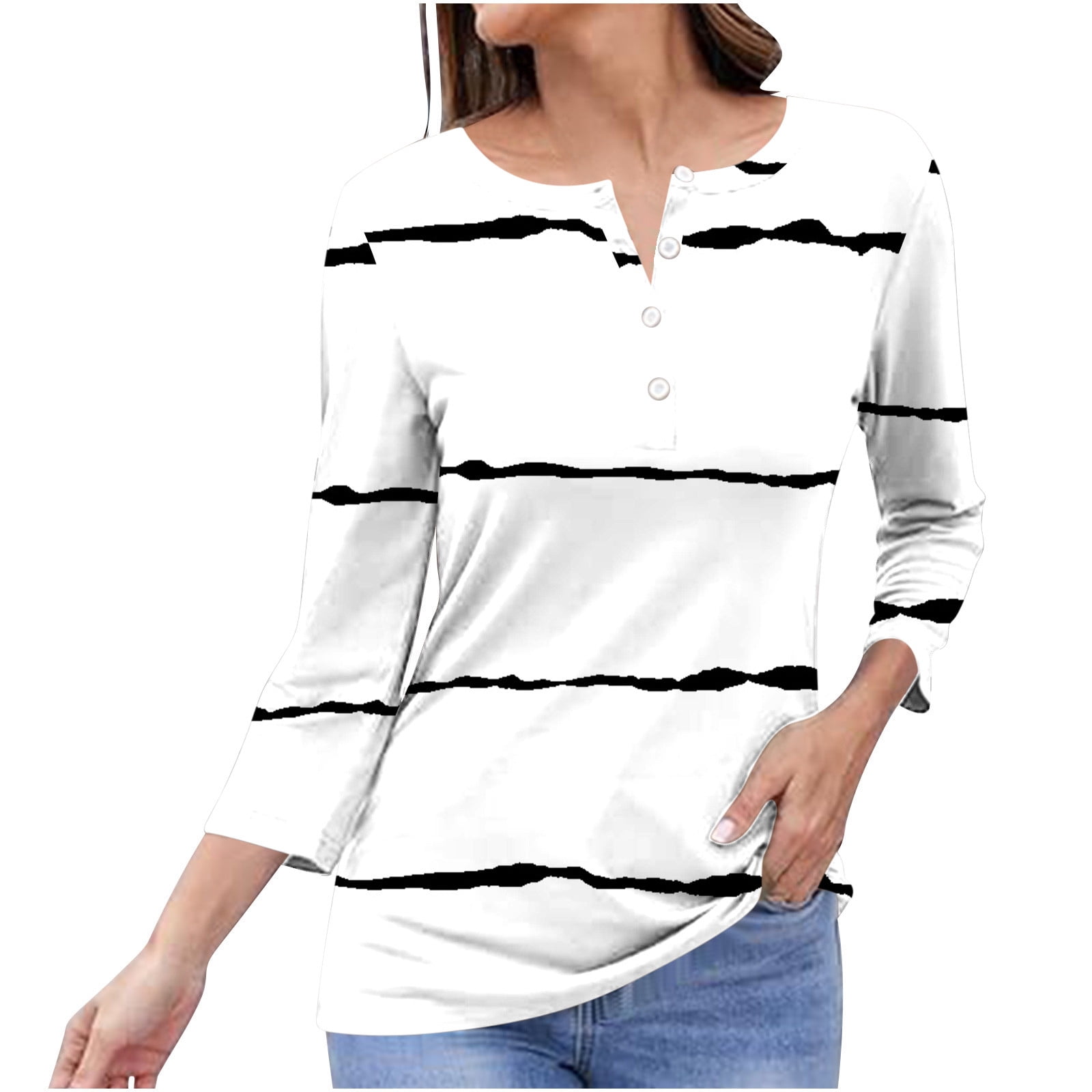 CLOISE Blouses for Women Plus Size 2024 Fall Trendy Striped Tops Henley ...