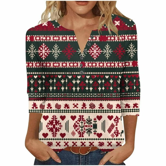 CLOISE Blouses for Women Christmas Plus Size V Neck Shirt Button ...