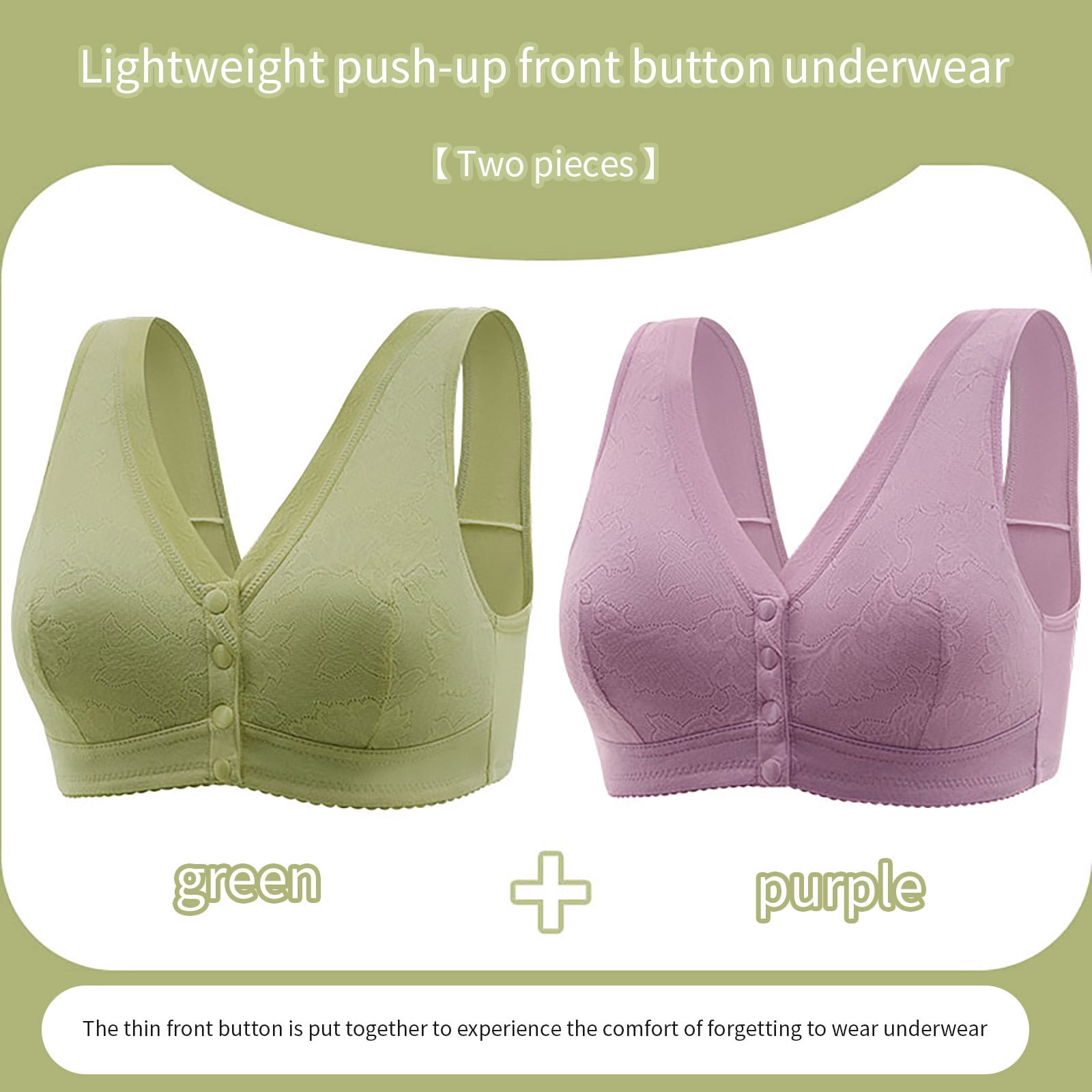 CLOISE Bras for Older Women Front Closure 2 Pack Wireless Bras for ...