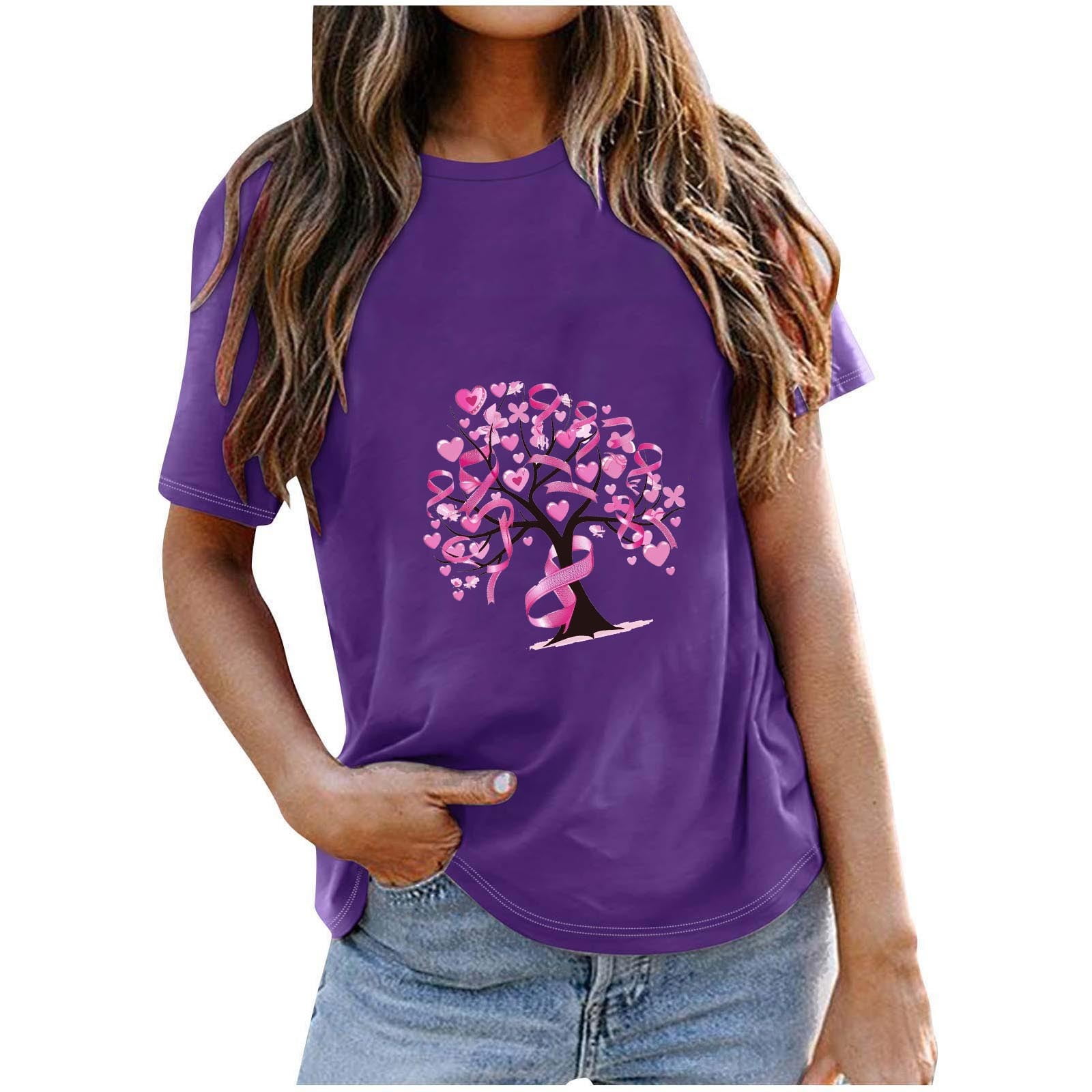 CLOISE Breast Cancer Blouses Women Short Sleeve Crew Neck Tshirts ...