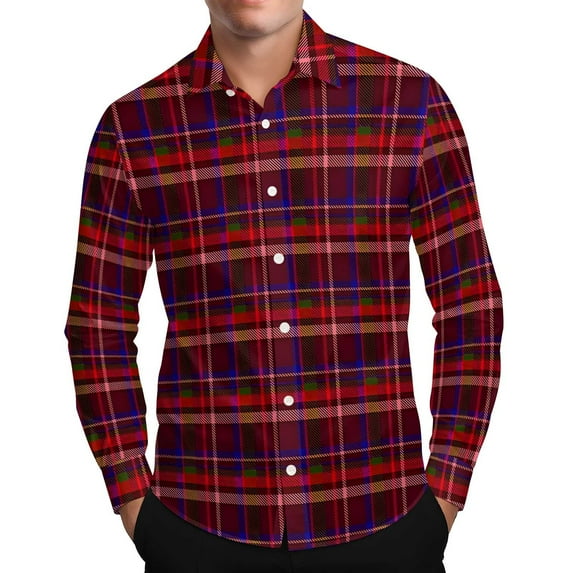 CLOISE Button down Shirt Men Big and Tall Collared Tops Plaid Long ...