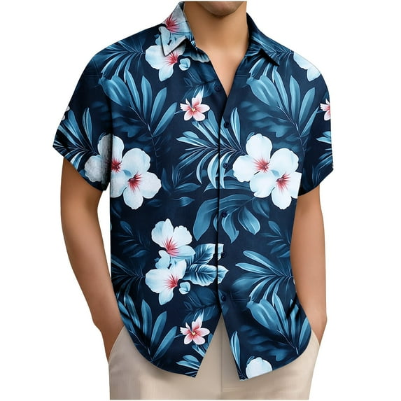 CLOISE Button down Shirt Men Short Sleeve Blouses with Collar Hawaiian ...