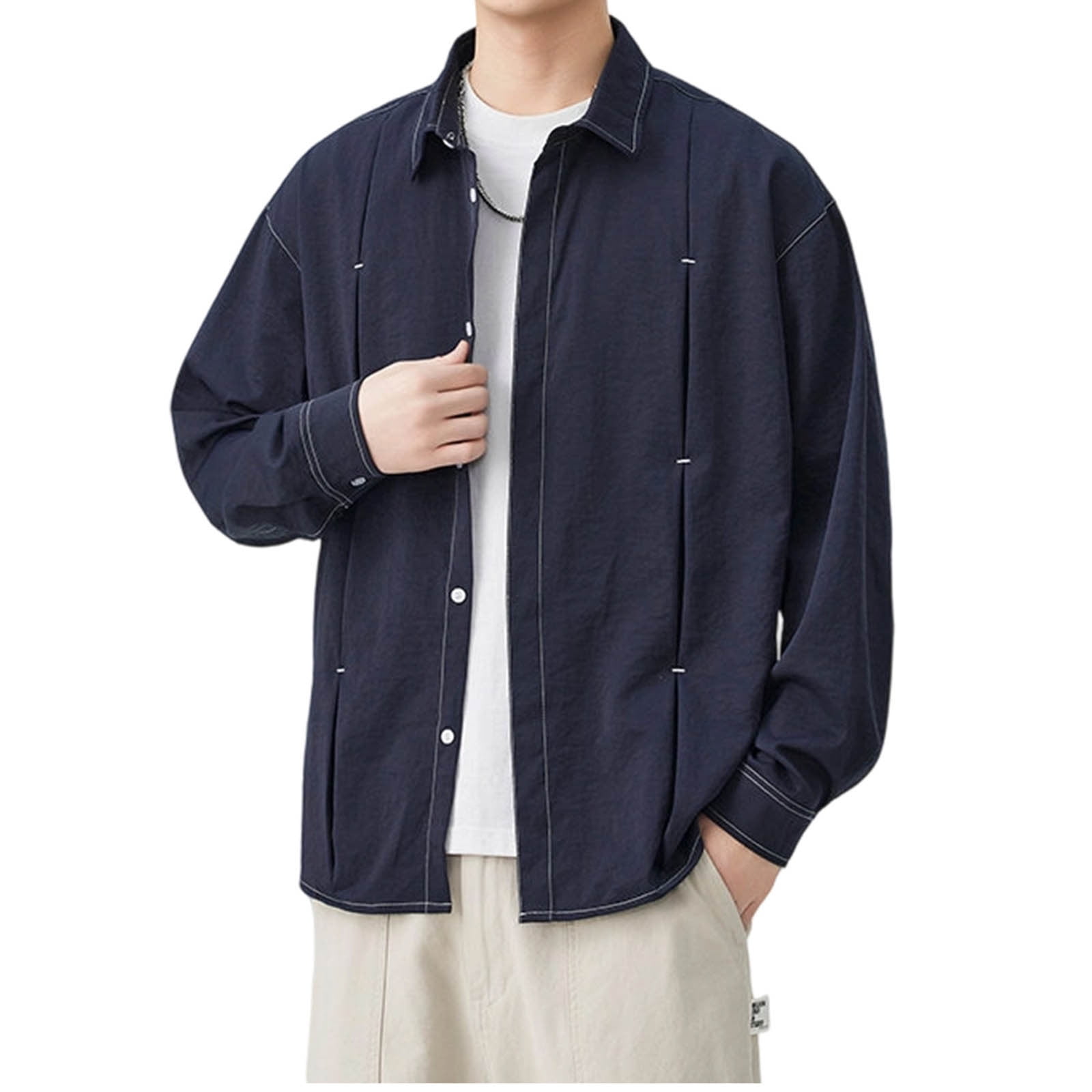 CLOISE Button down Shirt Men with Pockets Big and Tall Collared Tops ...