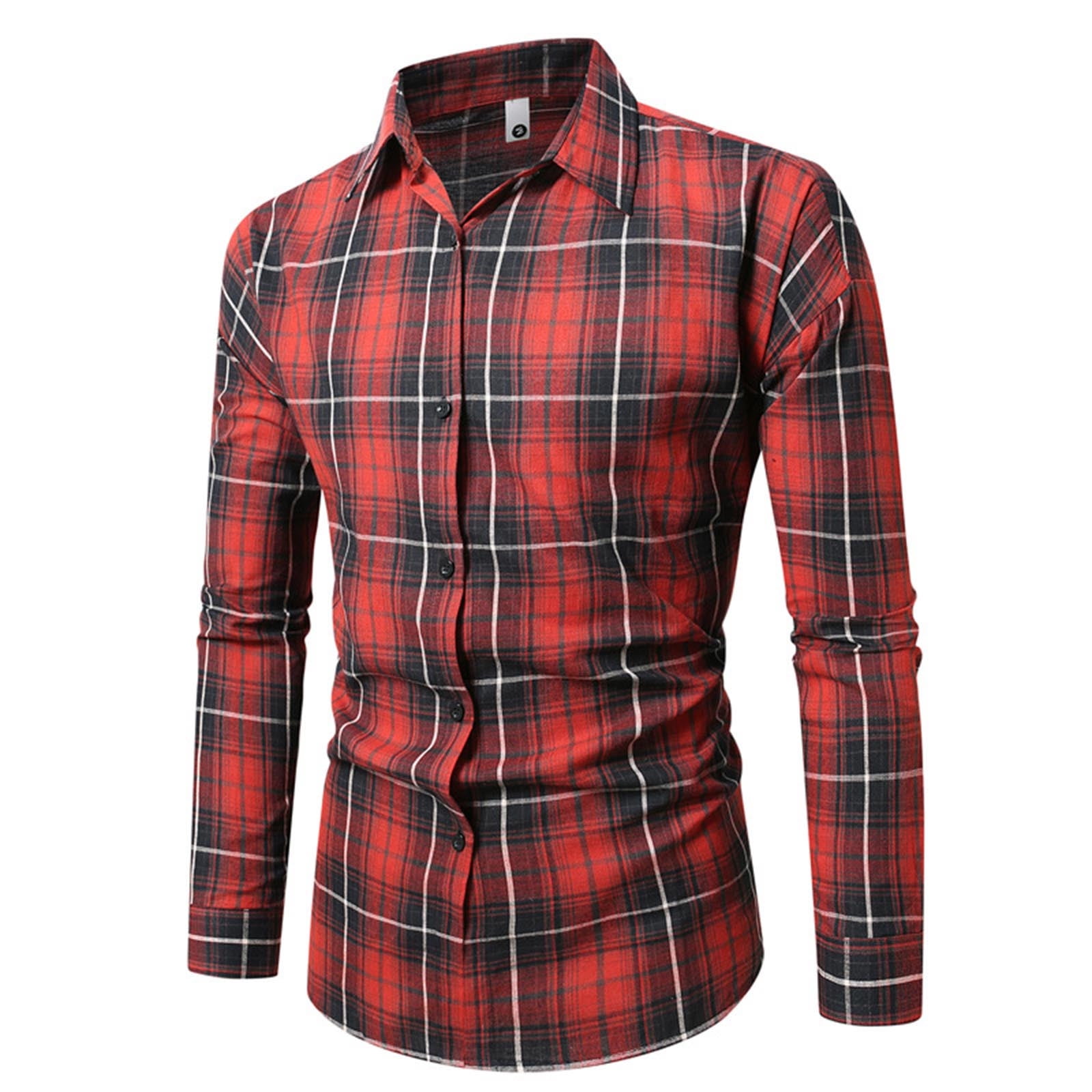 CLOISE Button down Shirt Mens Long Sleeve Blouses Collar Plaid Tops ...
