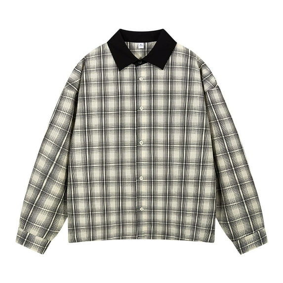 CLOISE Button up Shirt Men Big and Tall Collared Tops Plaid Long Sleeve ...