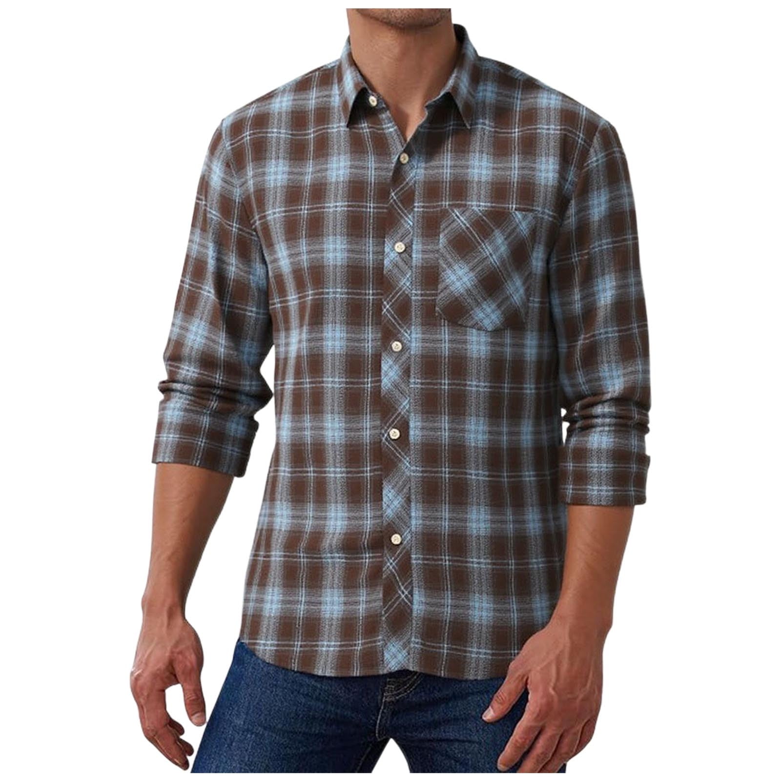 CLOISE Button up Shirt Men Big and Tall Collared Tops Plaid Long Sleeve ...